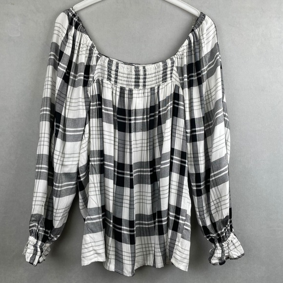 Como Vintage | Tops | Como Vintage Womens Black White Plaid Smocked ...